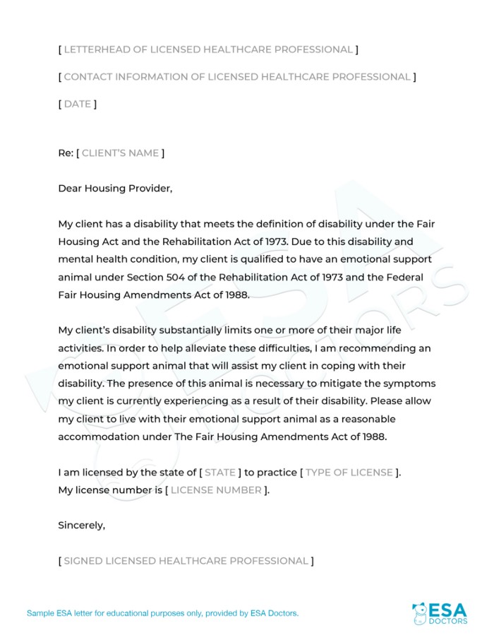 Emotional Support Animal Letter For Housing An Extensive Guide ESA 
